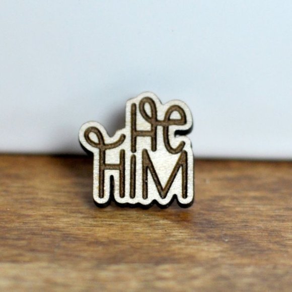 Accessories | Handmade Wood Pronoun Pins Hehim | Poshmark